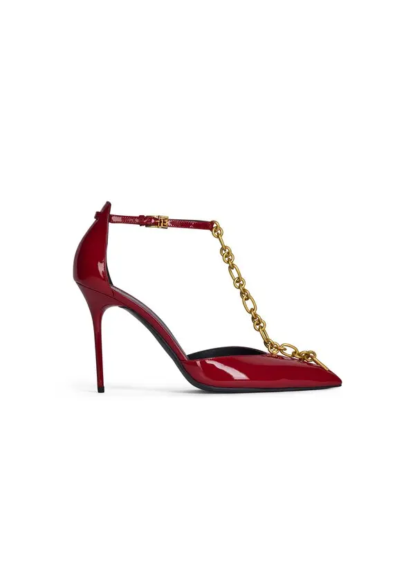 Balmain Sync Patent Leather Stilettos With Chain Detail - Red