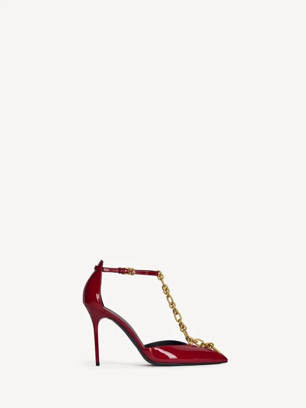 Balmain Sync Patent Leather Stilettos With Chain Detail - Red