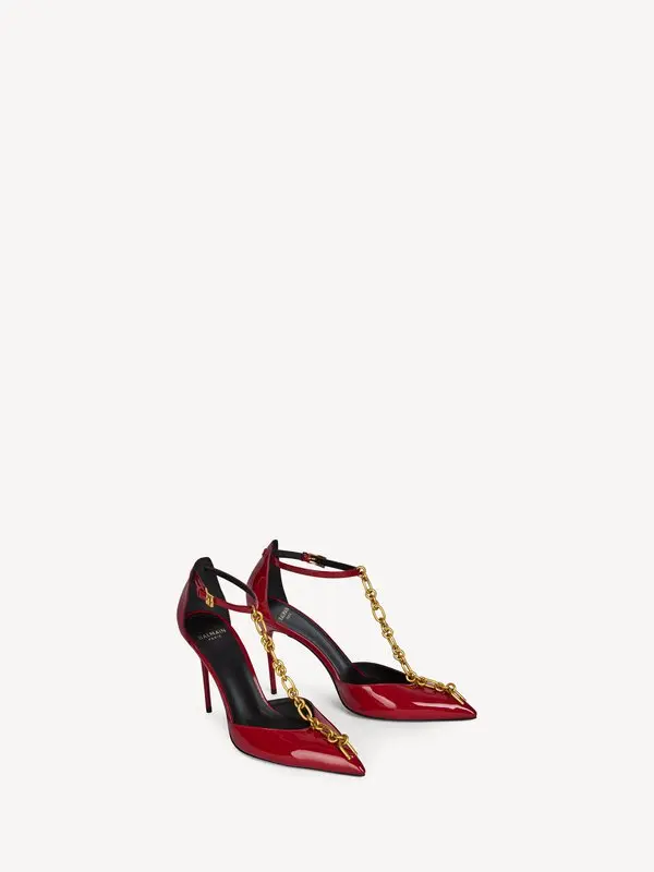 Balmain Sync Patent Leather Stilettos With Chain Detail - Red