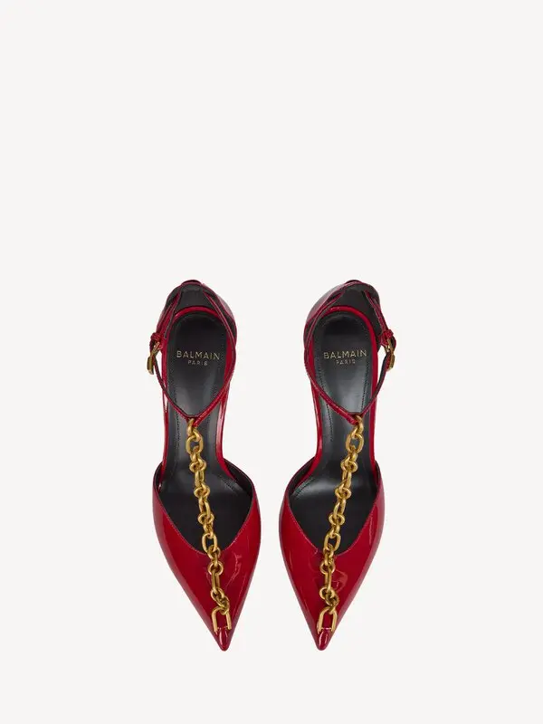Balmain Sync Patent Leather Stilettos With Chain Detail - Red