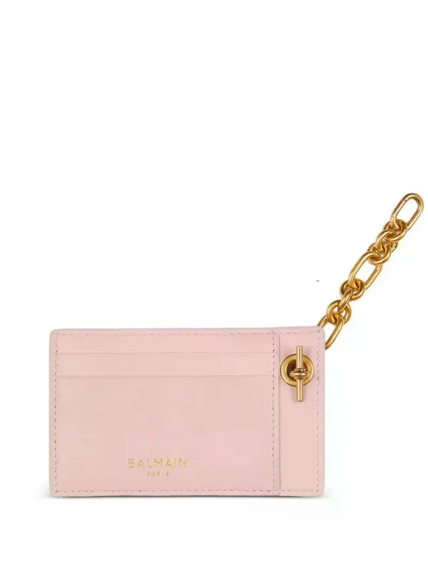 Balmain Pulse Card Holder In Smooth Leather - Pink