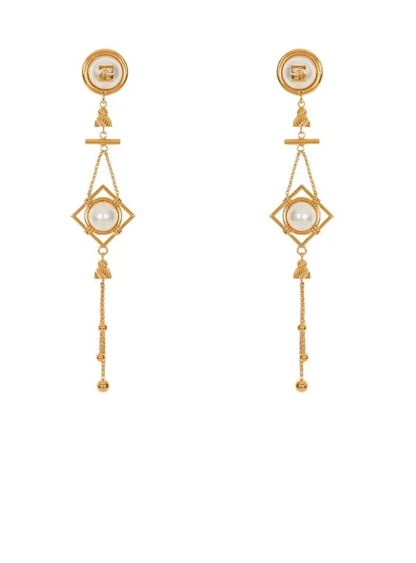 Balmain Brass And Pearl Pendant Earrings - Gold