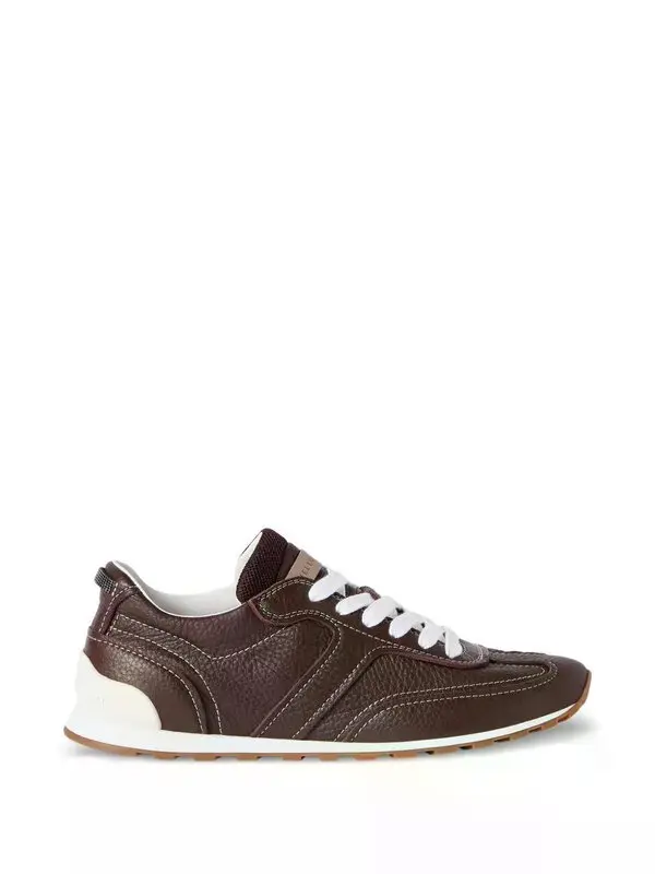 Brunello Cucinelli Grained Soft Leather Runners With Shiny Loops