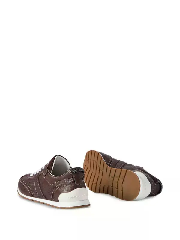 Brunello Cucinelli Grained Soft Leather Runners With Shiny Loops