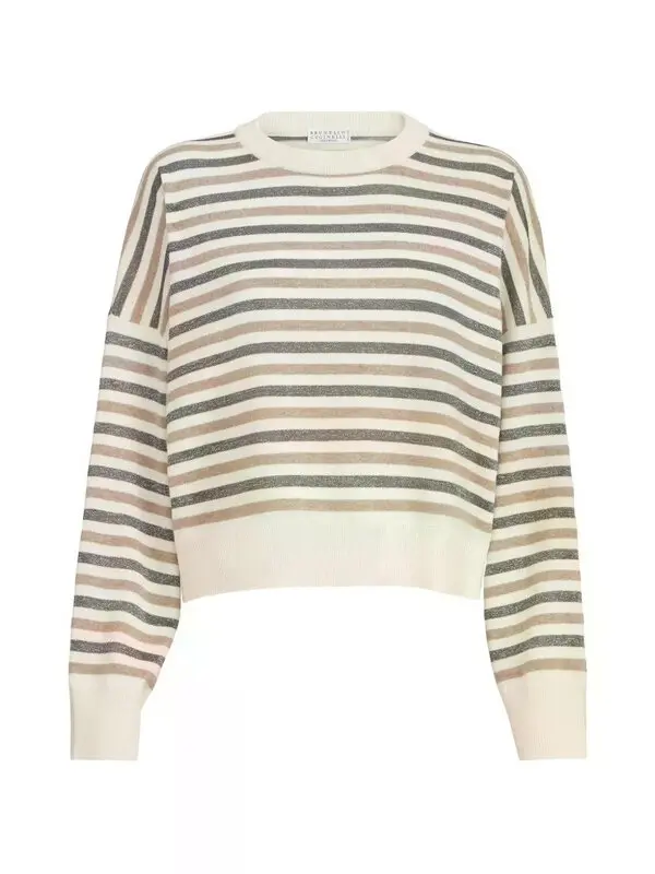 Brunello Cucinelli Virgin Wool, Cashmere And Silk Sparkling Stripes Sweater