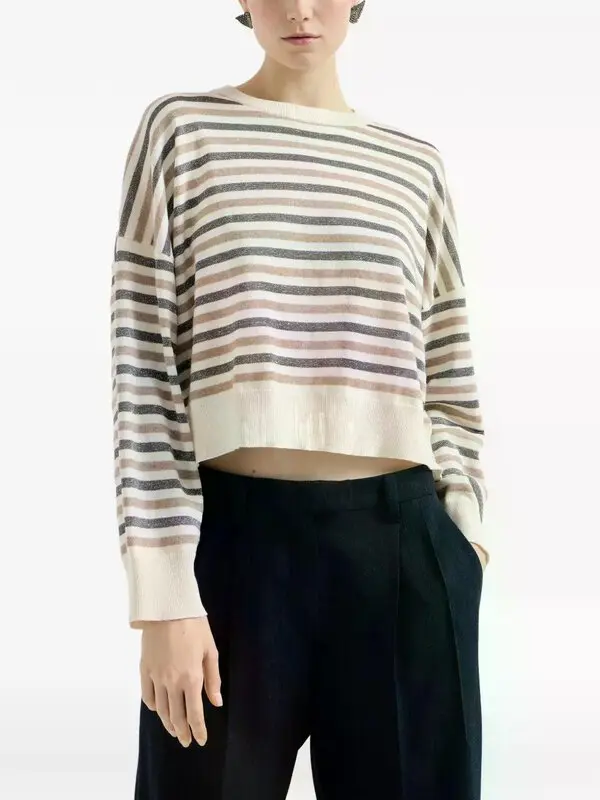 Brunello Cucinelli Virgin Wool, Cashmere And Silk Sparkling Stripes Sweater