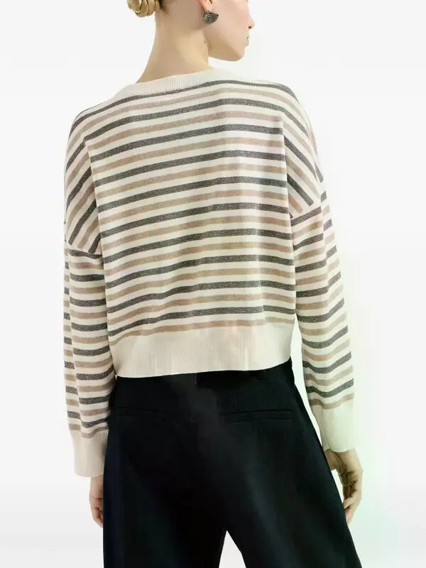 Brunello Cucinelli Virgin Wool, Cashmere And Silk Sparkling Stripes Sweater