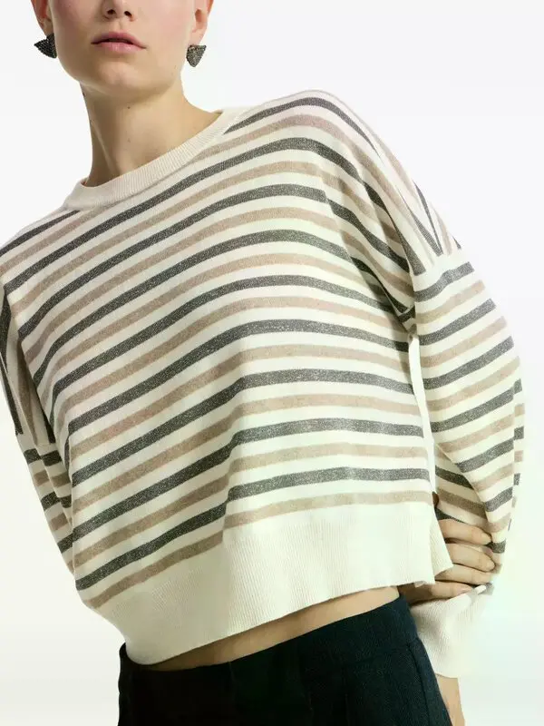 Brunello Cucinelli Virgin Wool, Cashmere And Silk Sparkling Stripes Sweater