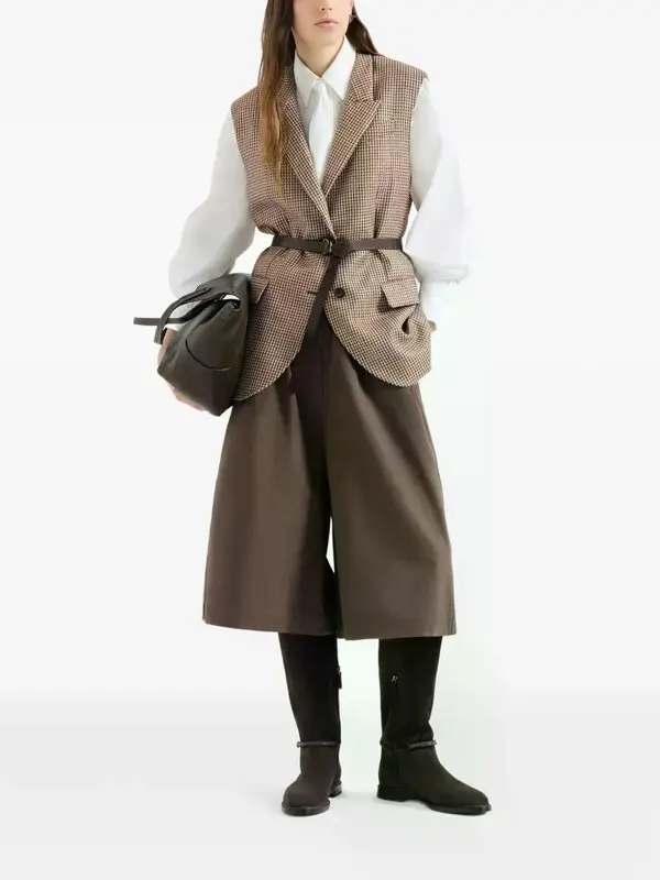 Brunello Cucinelli Sparkling Virgin Wool Houndstooth Vest With Leather Belt And Monili