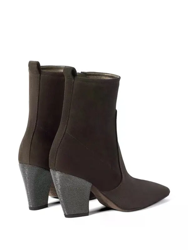 Brunello Cucinelli Suede Ankle Boots With Embellished Heel