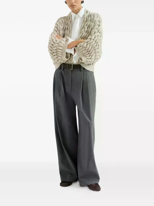 Brunello Cucinelli Tropical Luxury Wool Tailored Trousers With Monili Decoration