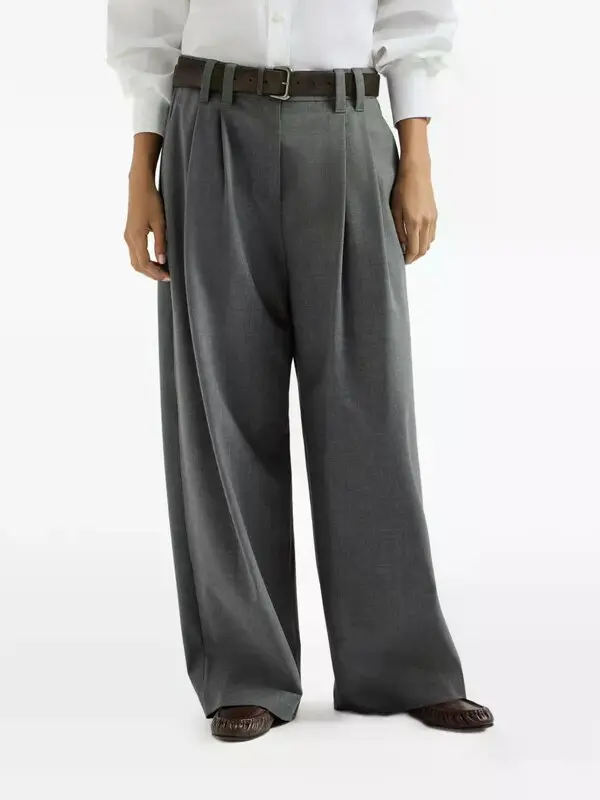 Brunello Cucinelli Tropical Luxury Wool Tailored Trousers With Monili Decoration