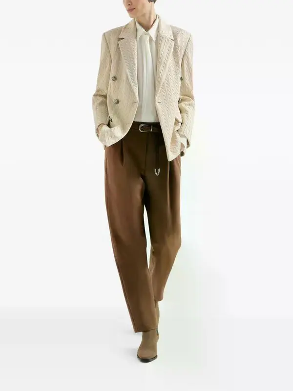 Brunello Cucinelli Cigar Stretch Cotton Pleated Trousers - Brown