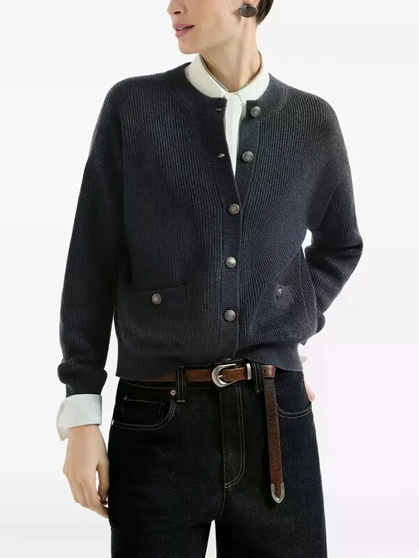 Brunello Cucinelli Sparkling Cashmere English Rib Cardigan