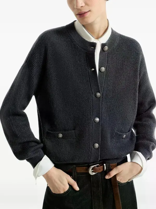 Brunello Cucinelli Sparkling Cashmere English Rib Cardigan