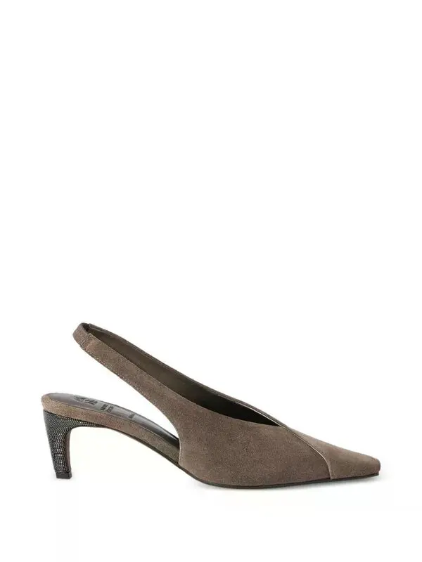 Brunello Cucinelli Suede Slingback Pumps With Monili Embellished Heel