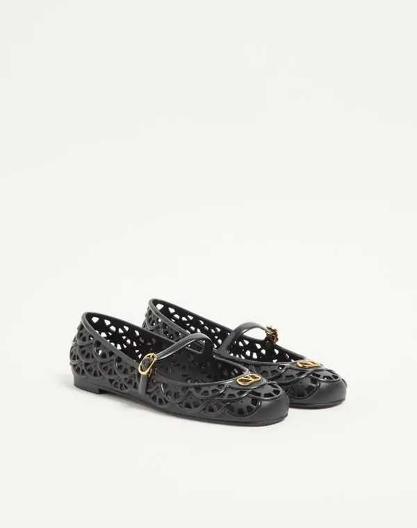 Valentino Garavani Ondette Rubber Ballerina With Scallop Pattern 05mm - Black