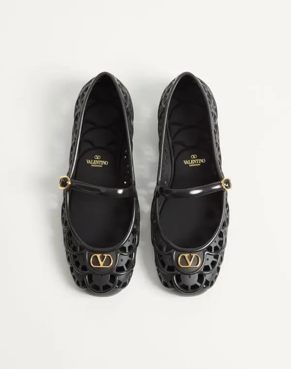 Valentino Garavani Ondette Rubber Ballerina With Scallop Pattern 05mm - Black