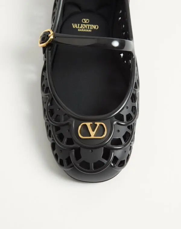 Valentino Garavani Ondette Rubber Ballerina With Scallop Pattern 05mm - Black