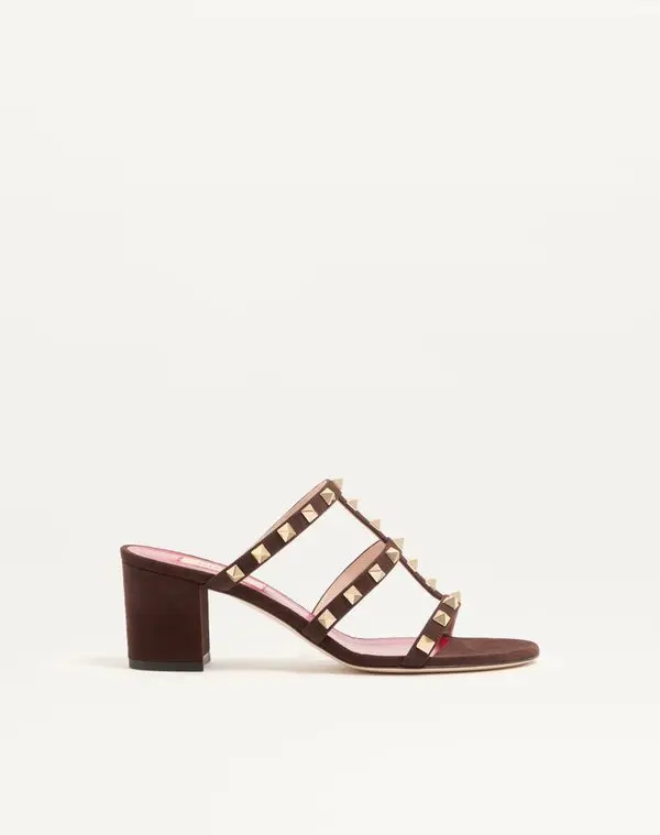 Valentino Garavani Suede Rockstud Slide Sandal - Ebony