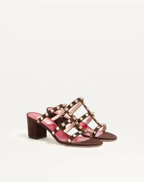 Valentino Garavani Suede Rockstud Slide Sandal - Ebony