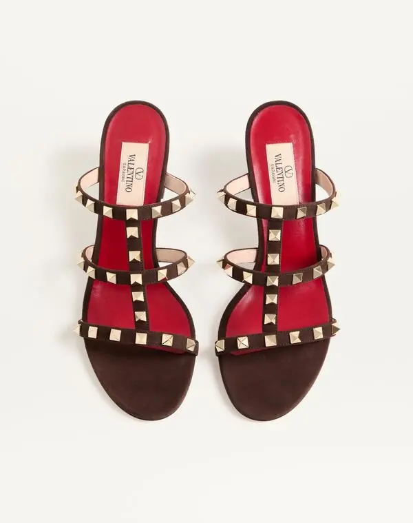 Valentino Garavani Suede Rockstud Slide Sandal - Ebony