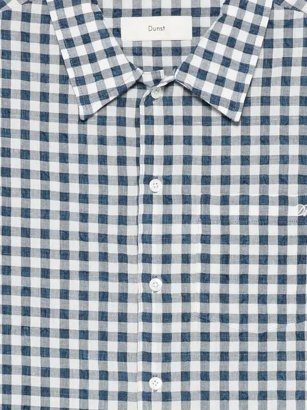 DUNST Checked Cotton Blend Shirt - Blue