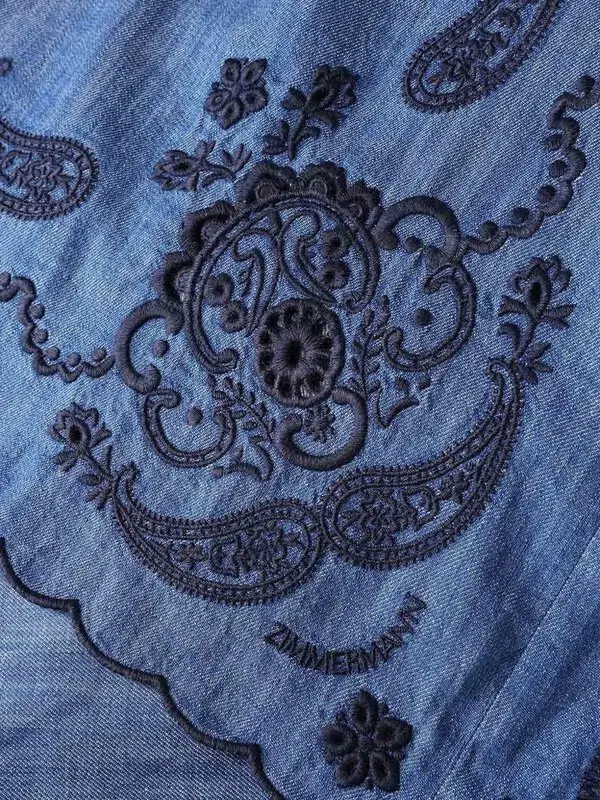 Zimmermann Aster Denim Midi Dress With Embroidered Details - Blue