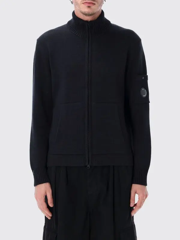C.P. COMPANY Cotton Zip-up High Neck Cardigan - Blue