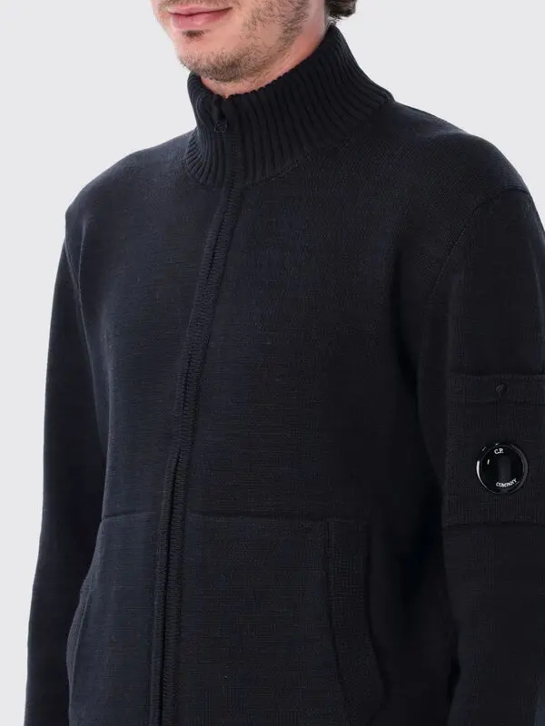 C.P. COMPANY Cotton Zip-up High Neck Cardigan - Blue