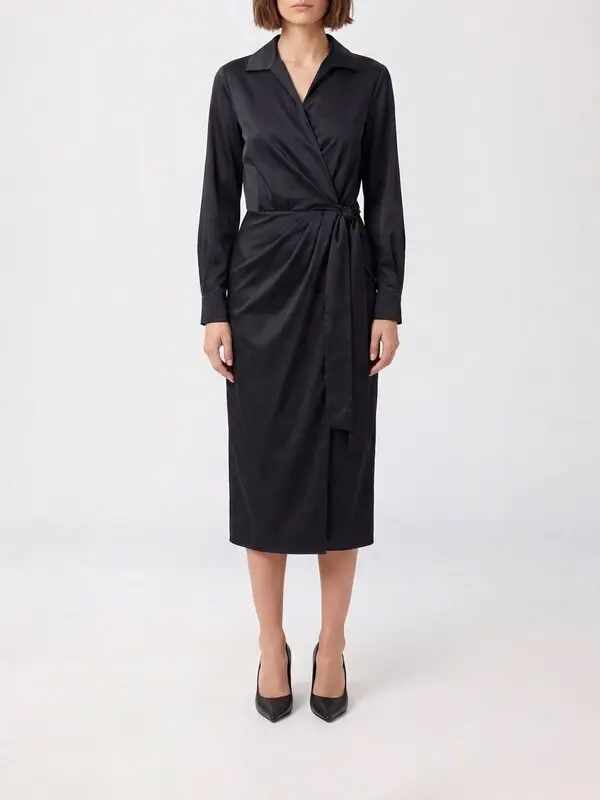 Max Mara Cotton Blend Wrap Chemisier Dress - Black