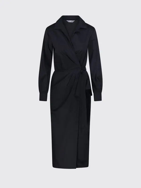 Max Mara Cotton Blend Wrap Chemisier Dress - Black