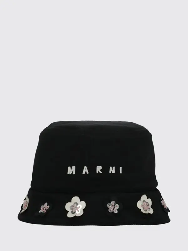Marni Bucket Hat With Flower Applique - Black