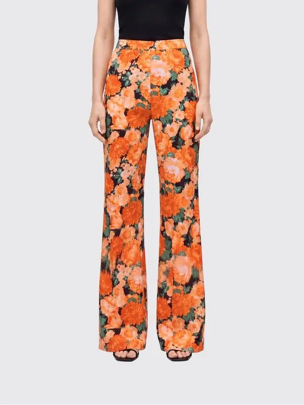 Pinko Floral Print Stretch Viscose Flared Trousers - Orange