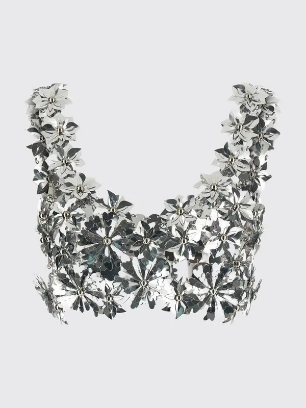 Rabanne Cropped Top With Discs And 3d Flowers