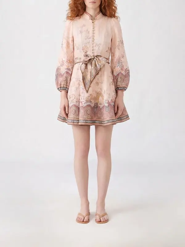 Zimmermann Paisley Print Linen Chemisier Mini Dress - Pink