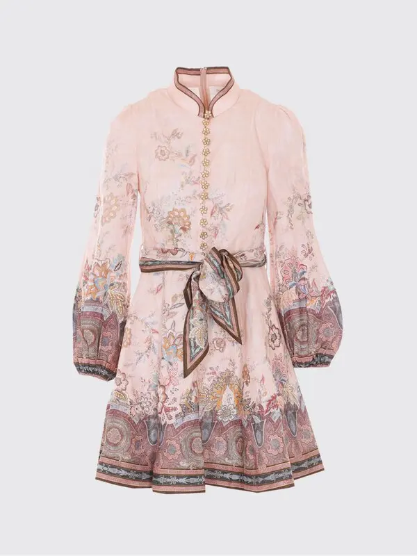 Zimmermann Paisley Print Linen Chemisier Mini Dress - Pink