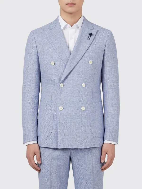 LARDINI Double Breasted Blazer - Gnawed Blue