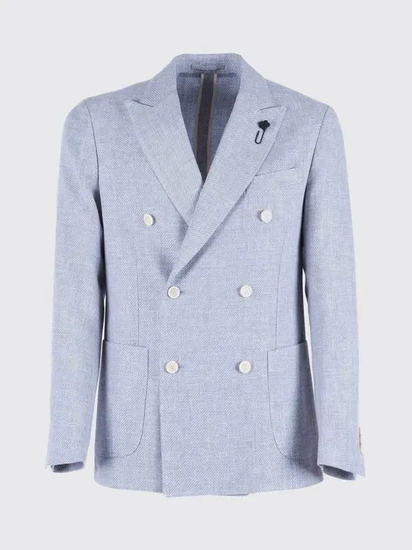 LARDINI Double Breasted Blazer - Gnawed Blue
