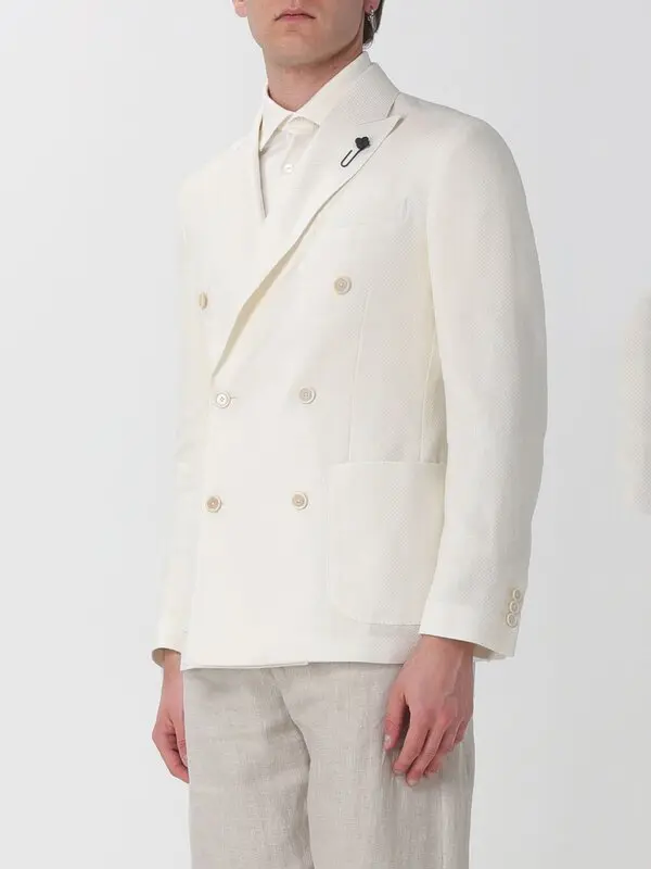 LARDINI Double-breasted Jacket In Virgin Wool And Linen - White