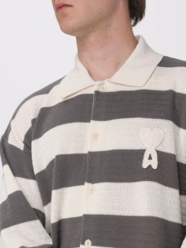 AMI Paris Striped Cotton Cardigan