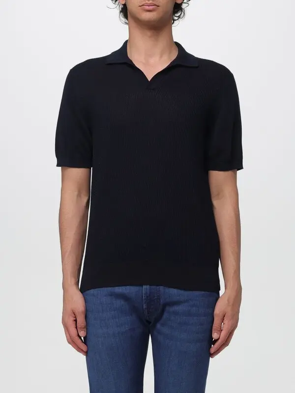 Corneliani Cotton Knit Polo Shirt - Black