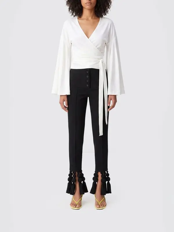 Jacquemus Long Sleeve V-neck Polyester Top - White