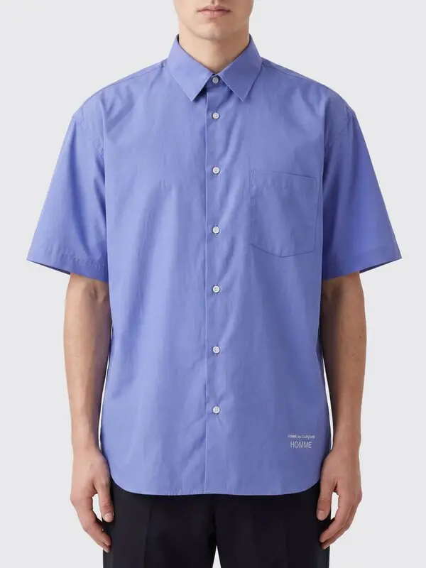 Comme Des Garçons Short-sleeved Cotton Shirt With Dropped Shoulders - Blue