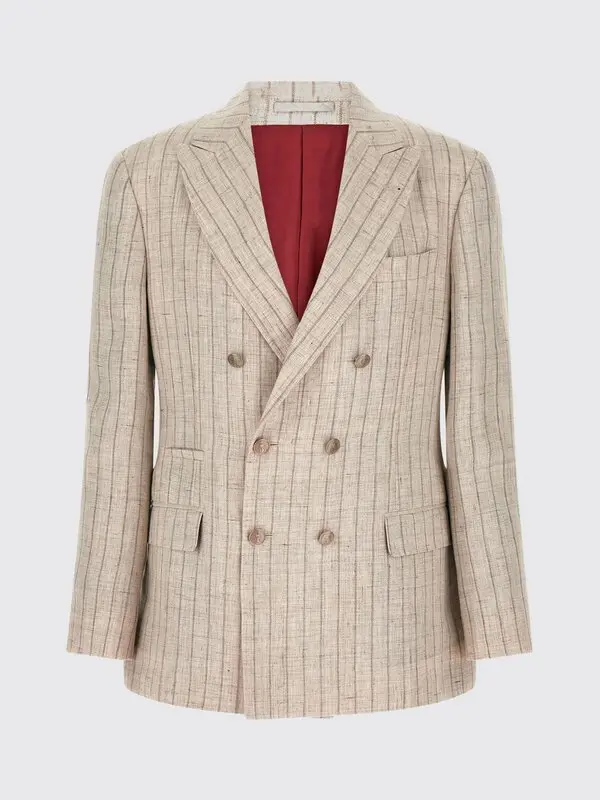 Brunello Cucinelli Double-breasted Striped Blazer - Grey
