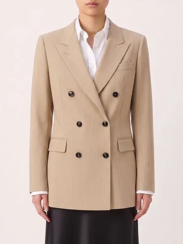 Tagliatore Double-breasted Viscose Blend Blazer With Peak Lapels - Beige