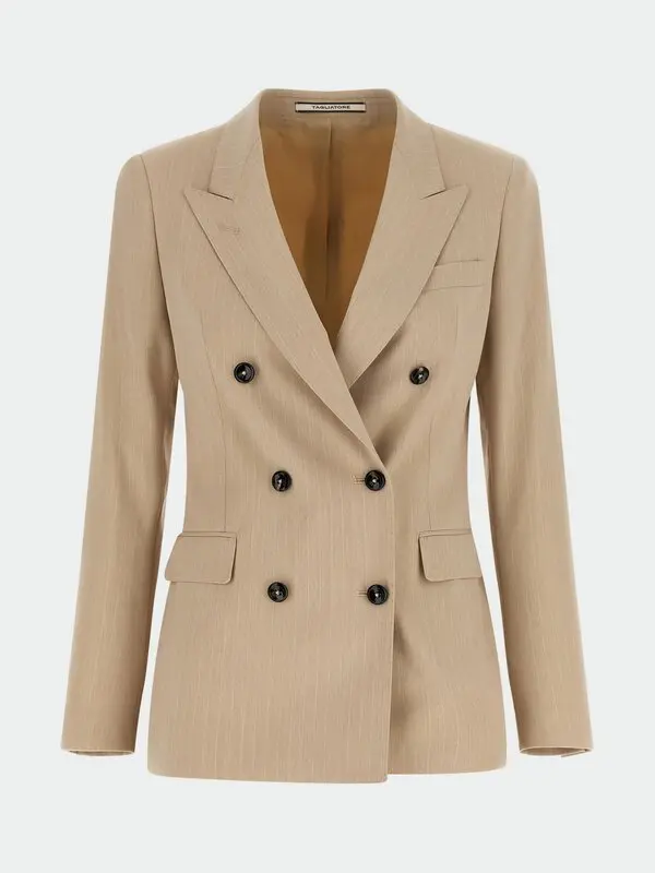Tagliatore Double-breasted Viscose Blend Blazer With Peak Lapels - Beige