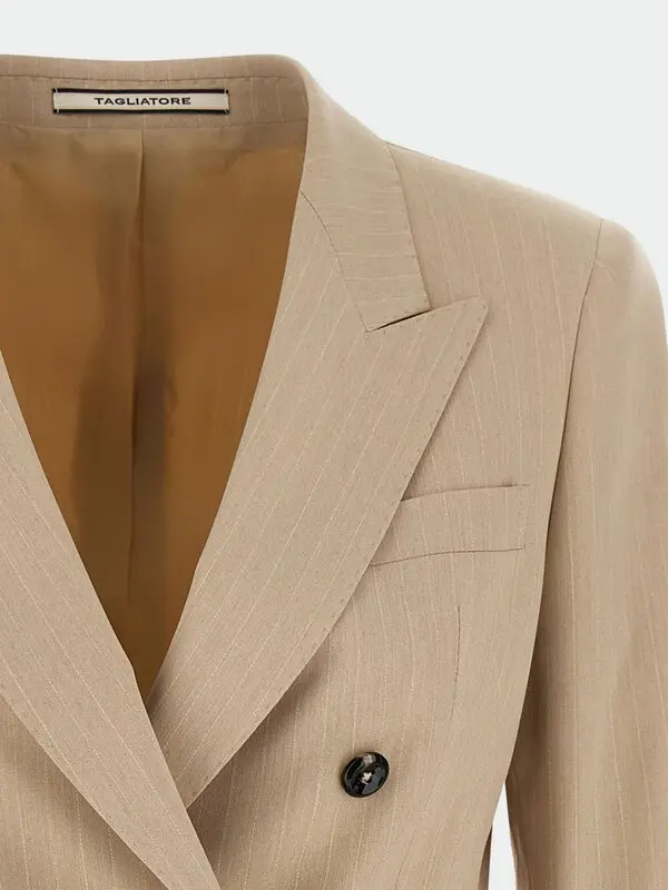Tagliatore Double-breasted Viscose Blend Blazer With Peak Lapels - Beige