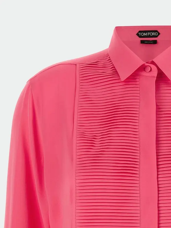 TOM FORD Silk Dress Shirt With Pleated Bib - Fuchsia