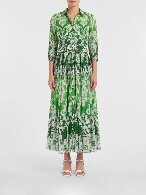 Samantha Sung Aster Ethnic Print Cotton Midi Shirt Dress